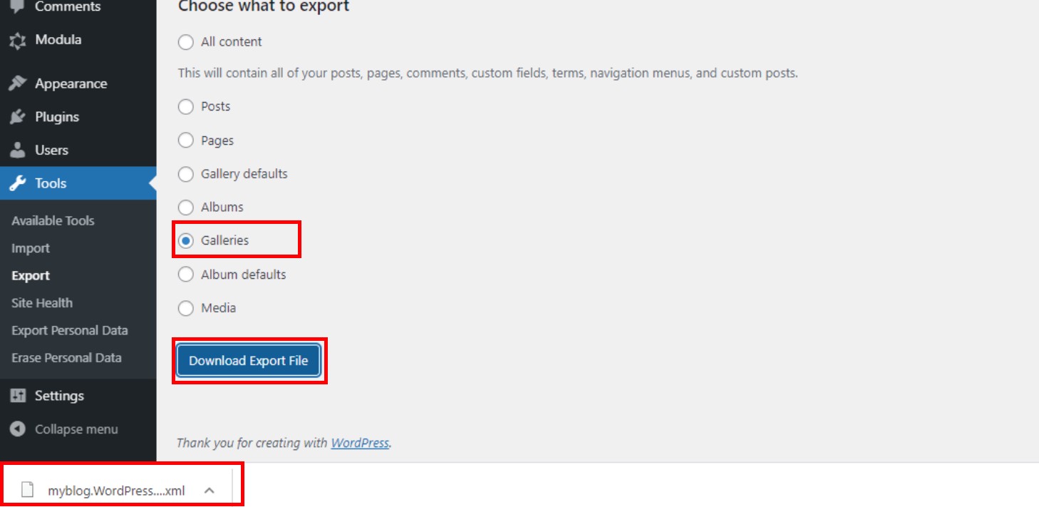 How to import and export galleries in WordPress | WordPress Modula